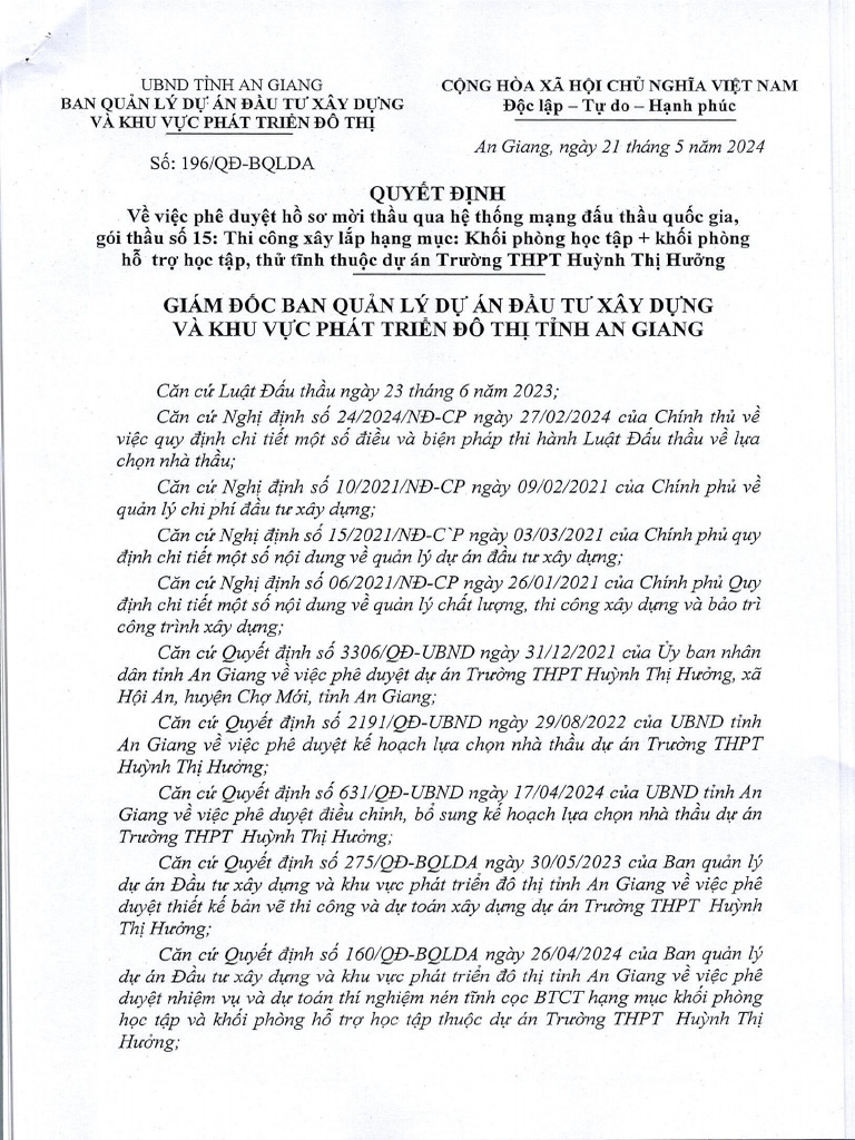 196- QĐ Phe Duyet E- HSMT Goi 15-HTH | PDF