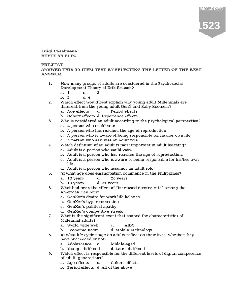 Pre-Test Module1 2ndsem2024-25 | PDF | Learning | Motivational