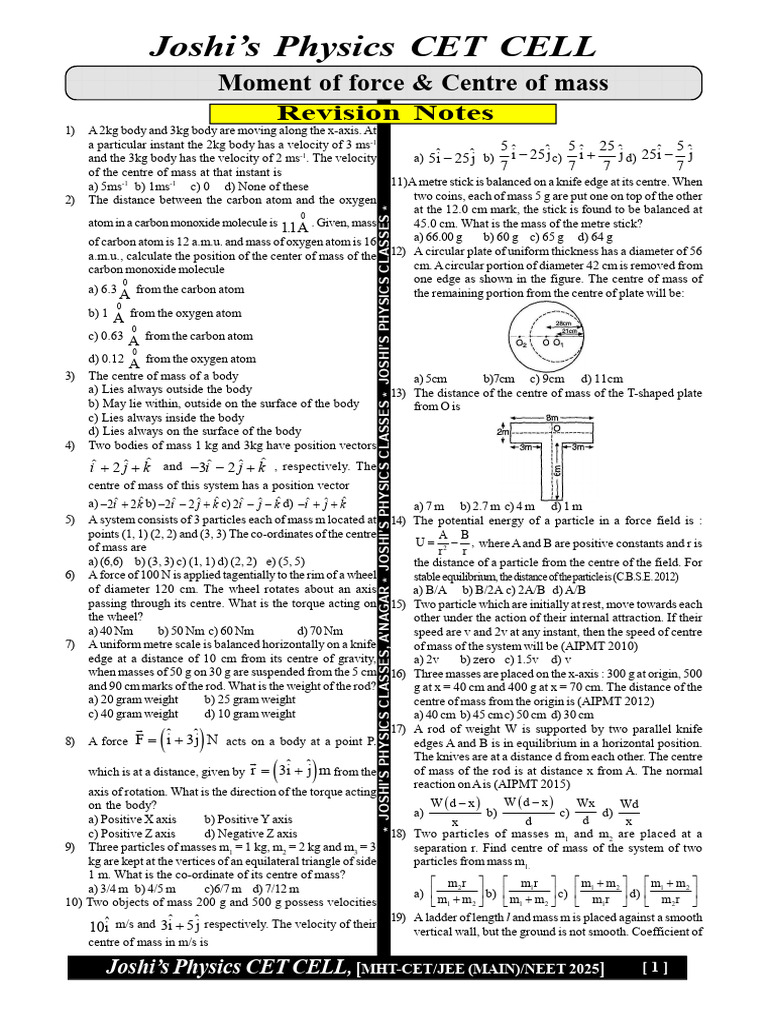 Physics Center of Mass & Torque Problems | PDF | Force | Weight