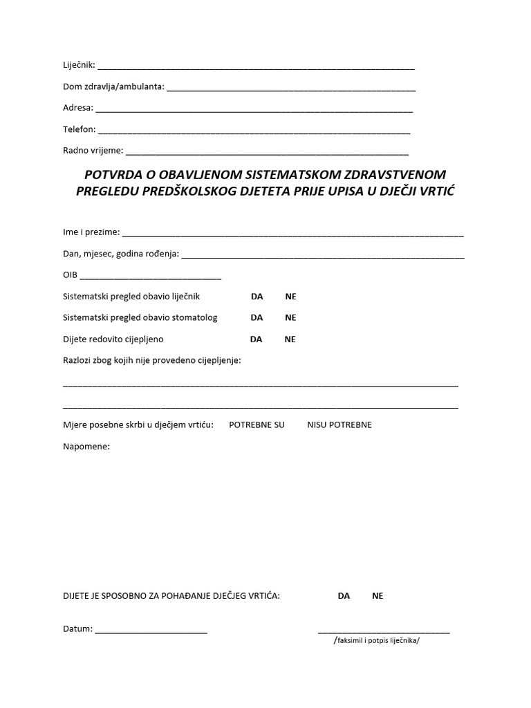 Obrazac Potvrde o Sistematskom | PDF