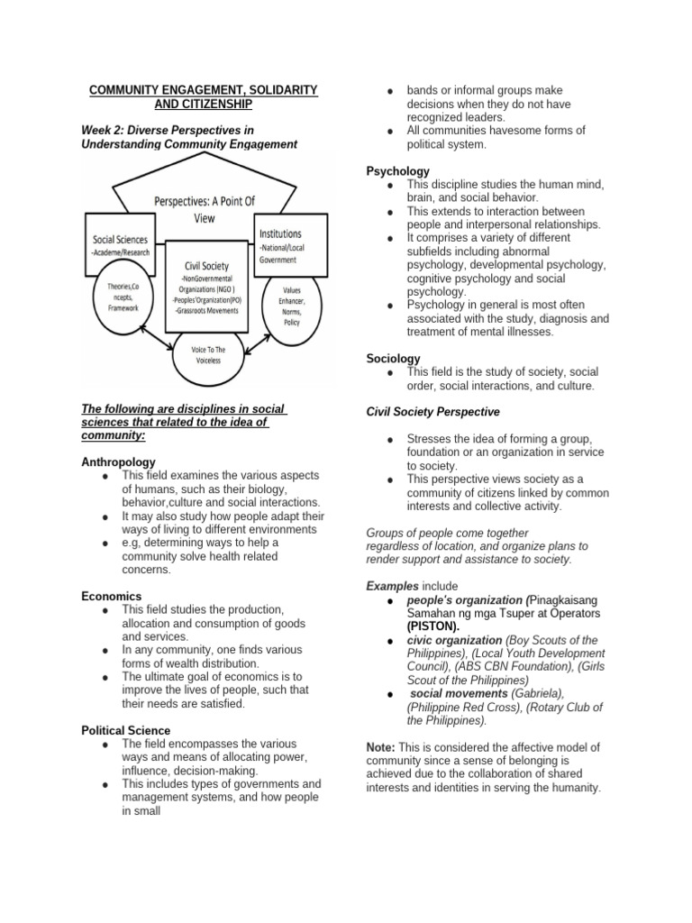 Week 2 Diverse Perspectives in Understanding Community Engagement | PDF ...