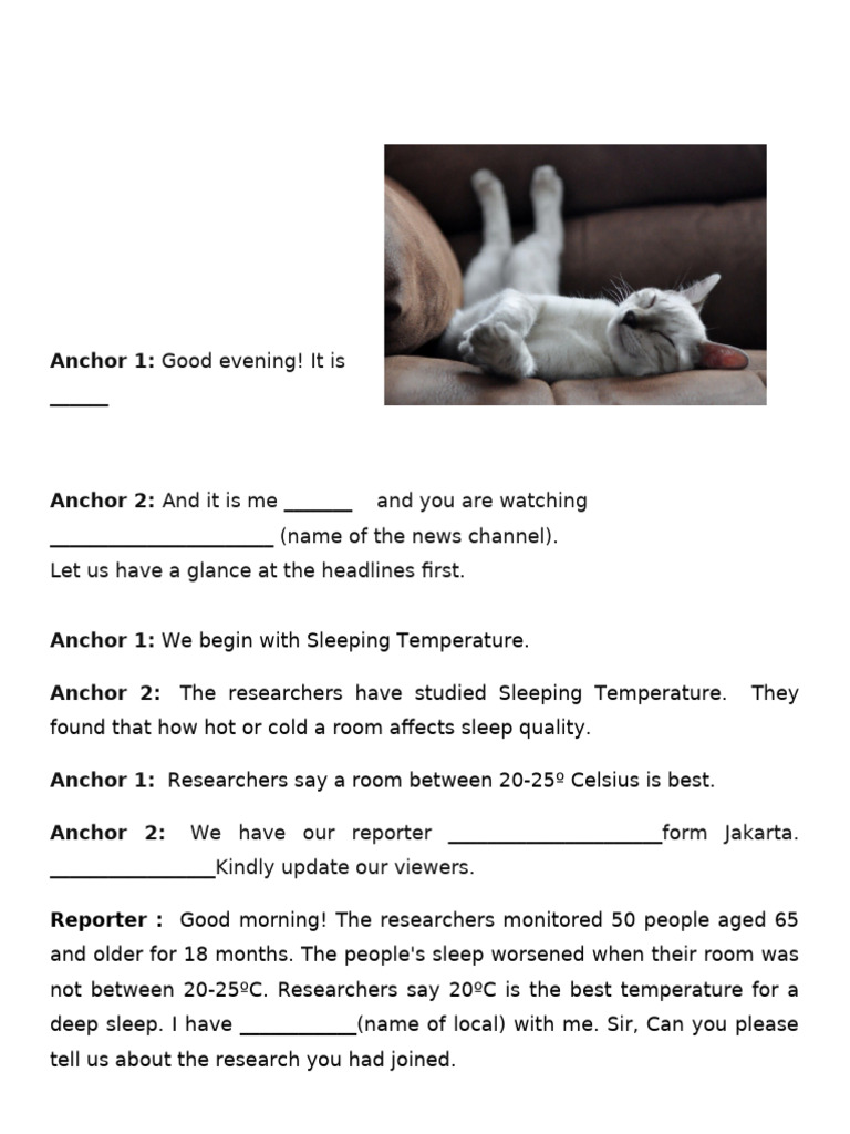 NEWS TODAY Sleep Temperature Anchor and Reporter | PDF