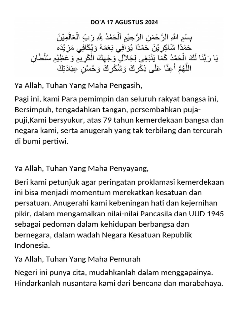 Doa 17 Agustus 2024 | PDF