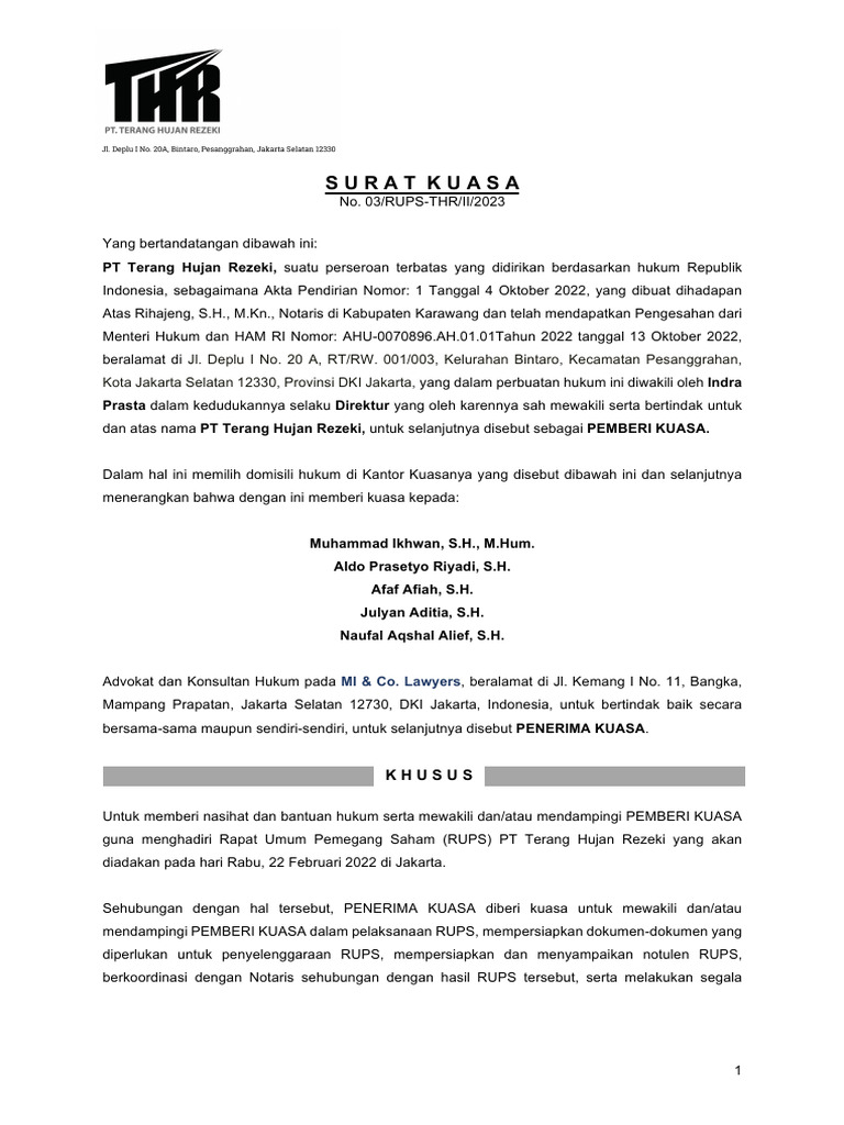 SK RUPS - PT Terang Hujan Rezeki | PDF