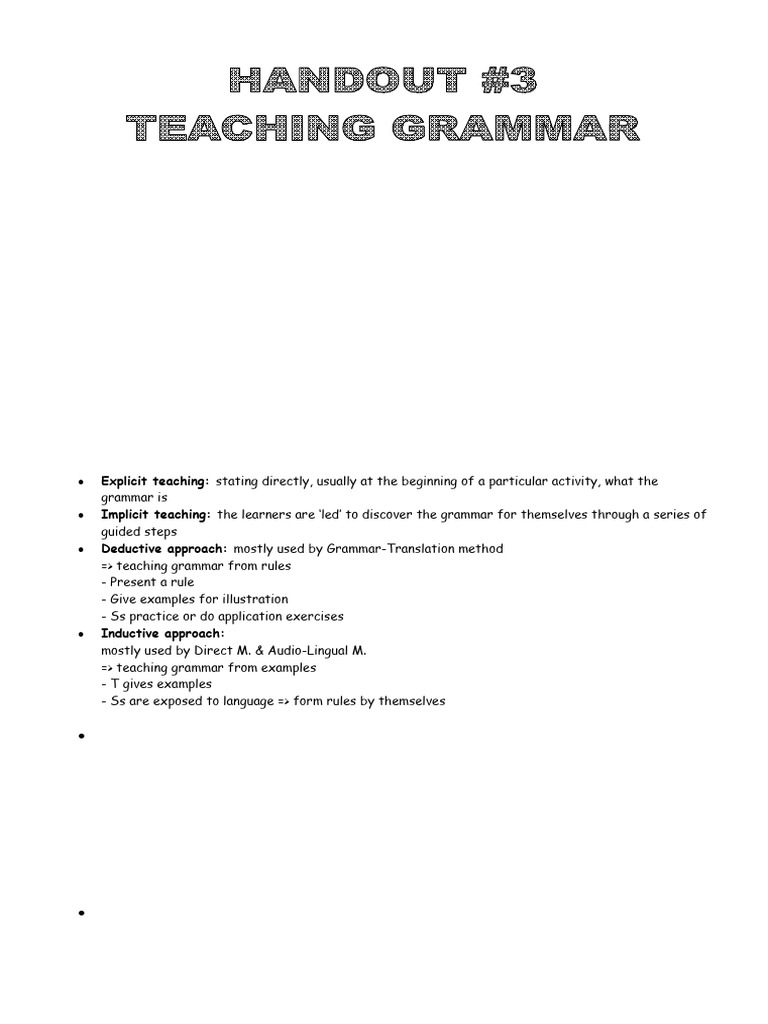 (Handout) Teaching Grammar & Revision | PDF | Vocabulary | Linguistics