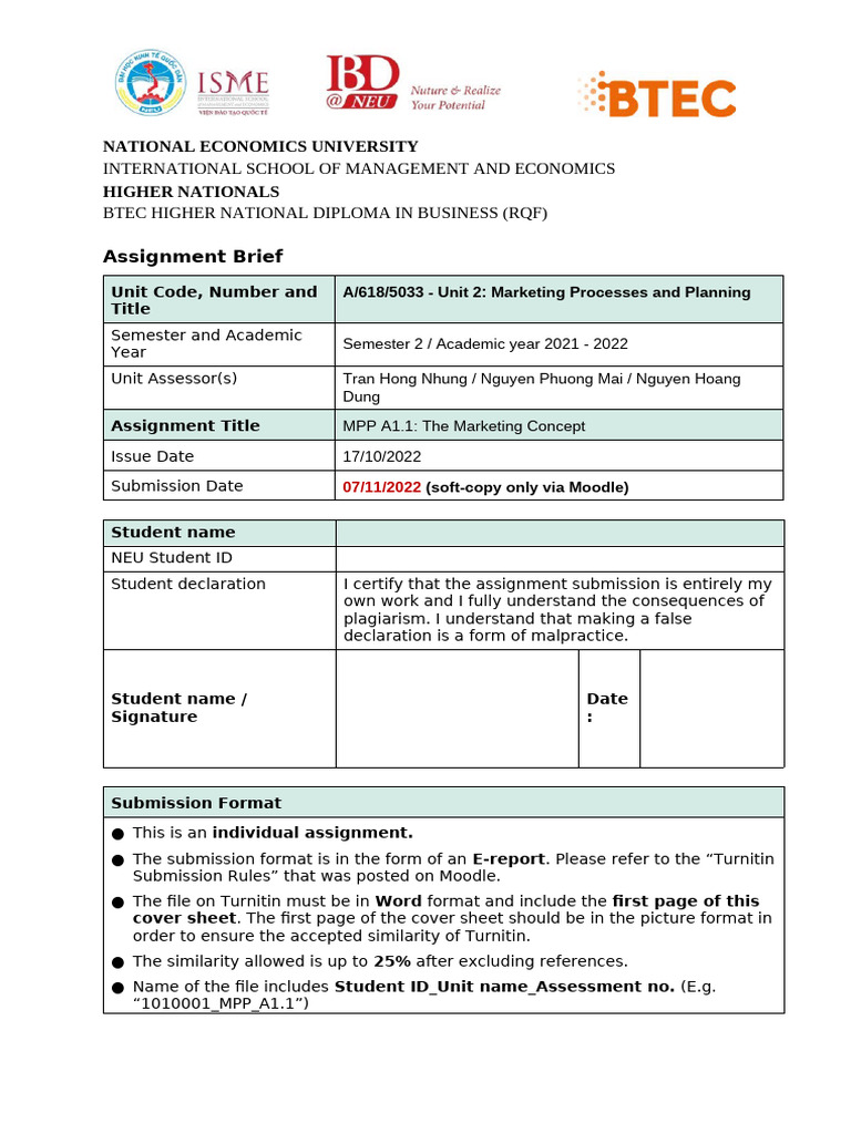 Assignment Brief MPP A1.1 102022 | PDF | Marketing | Turnitin