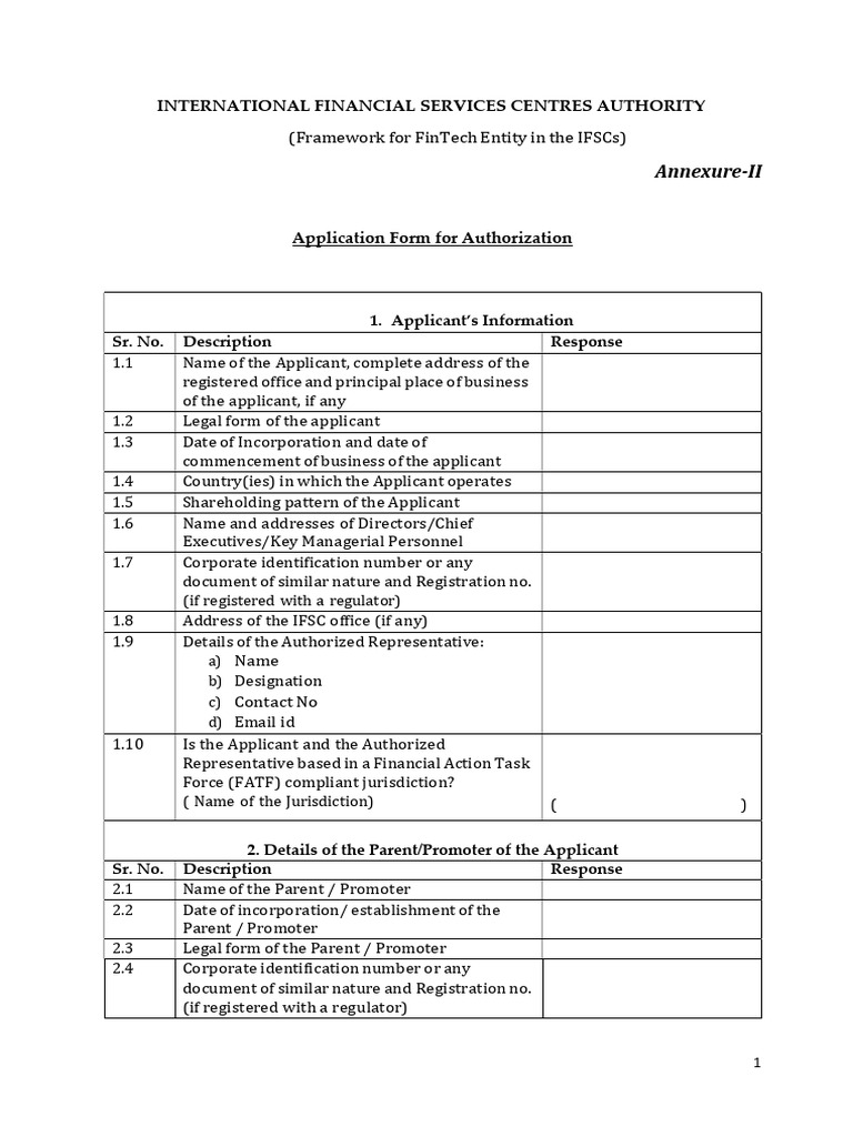 FinTech Authorization Application Form | PDF | Limited Liability ...