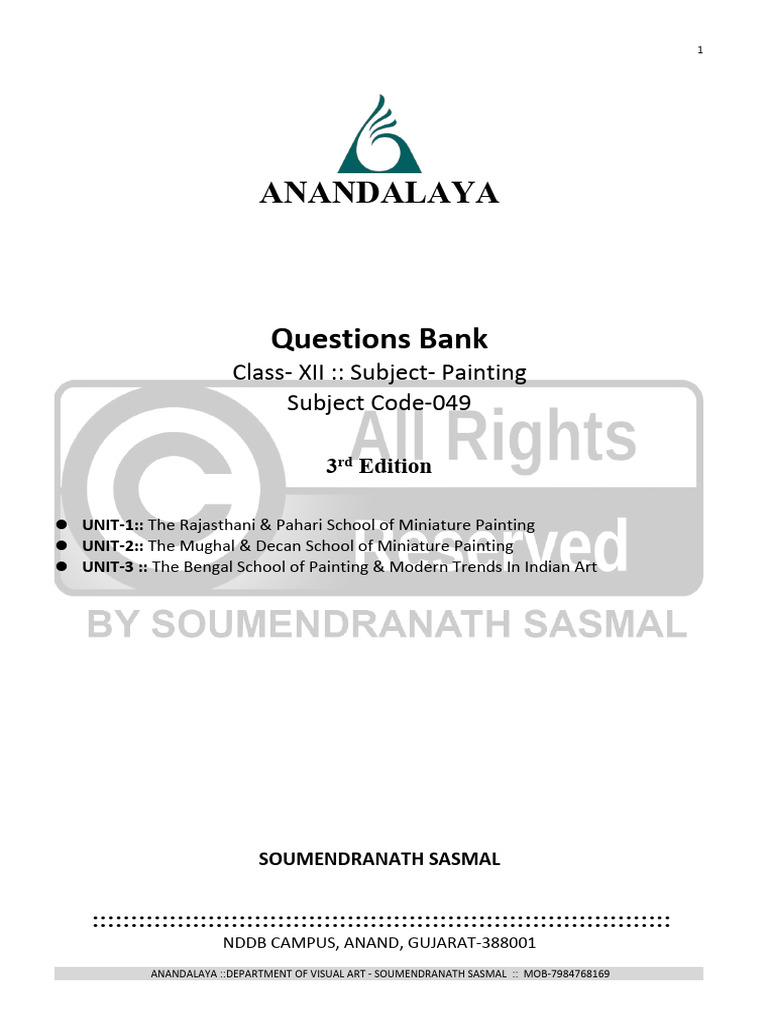 Painting 12 Question Bank Final | PDF | Paintings