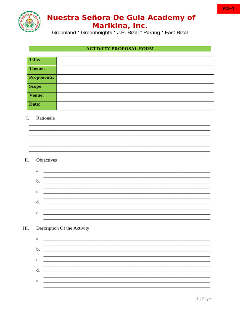 ACF-1 - ACTIVITY PROPOSAL FORM | PDF