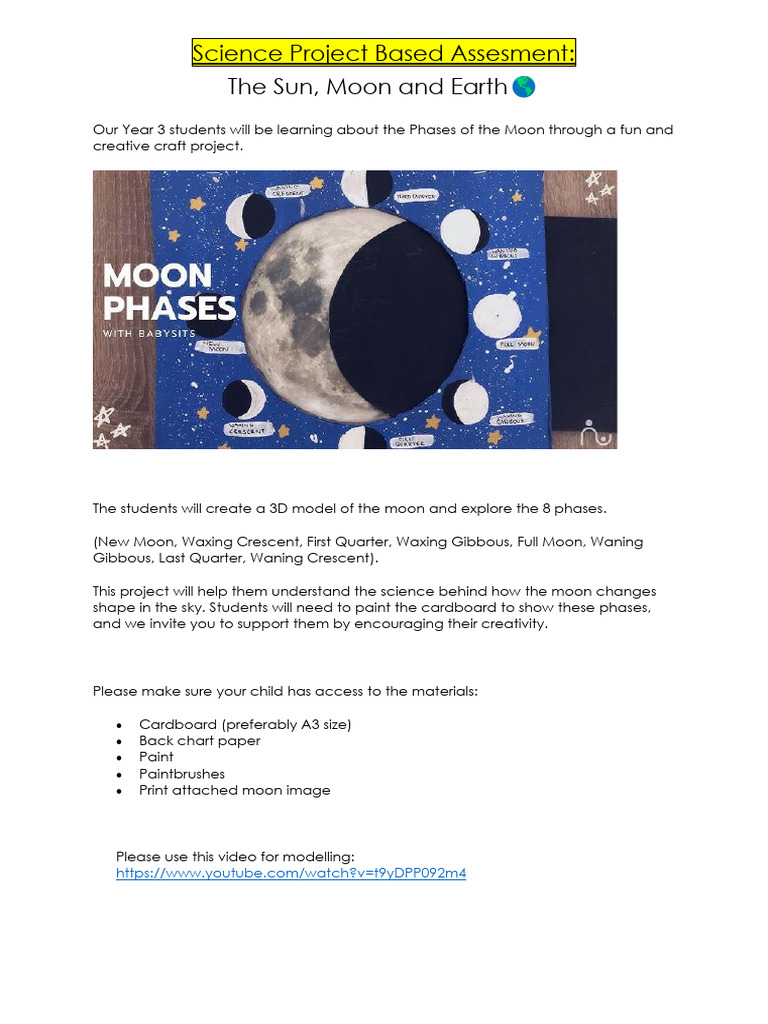 Year 3 Moon Phases Craft Project | PDF