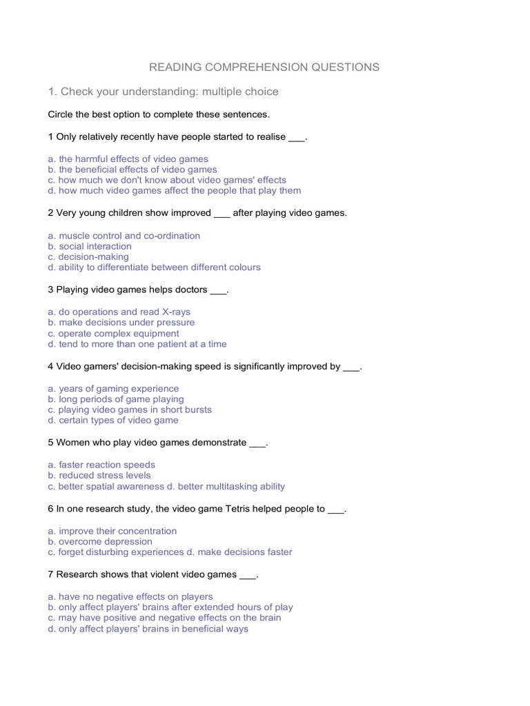 Video Games: Reading Comprehension Insights | PDF | Video Games ...