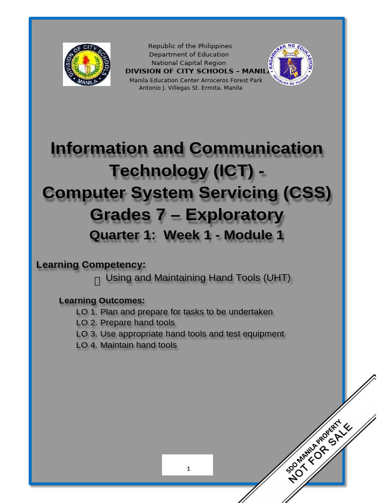 TLE-TE 7 - Q1 - W1 - Mod1 - ICT CSS | PDF | Screw | Electrostatic Discharge