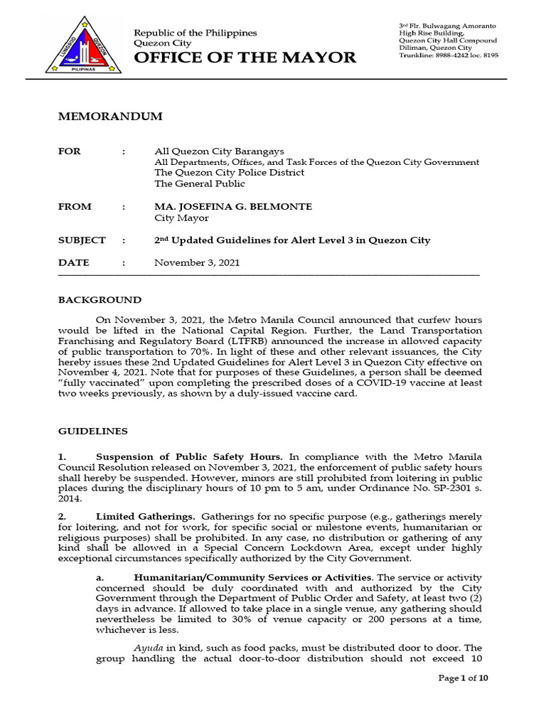2nd Updated Guidelines For Alert Level 3 in Quezon City 3nov21 | PDF ...