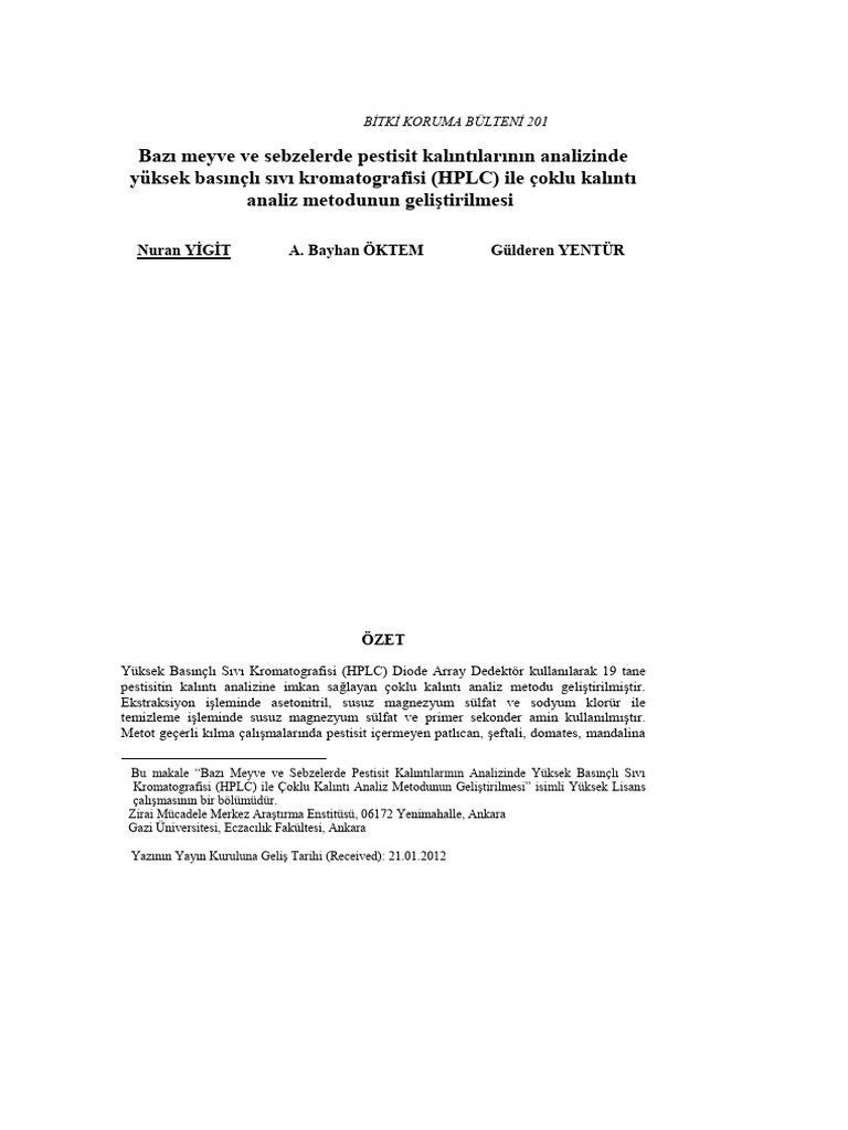 Baz__ meyve ve sebzelerde pestisit kal__nt__lar__n__n analizinde y__ksek bas__n__l__ s__v ...
