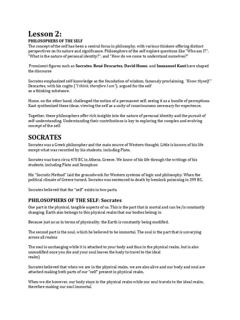 Understanding The Self | PDF | Philosophy Of Self | Plato