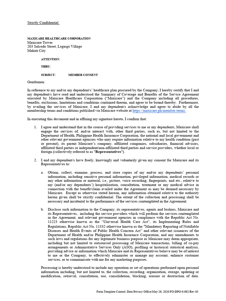 Maxicare Member Consent Form Template | PDF | Information | Justice