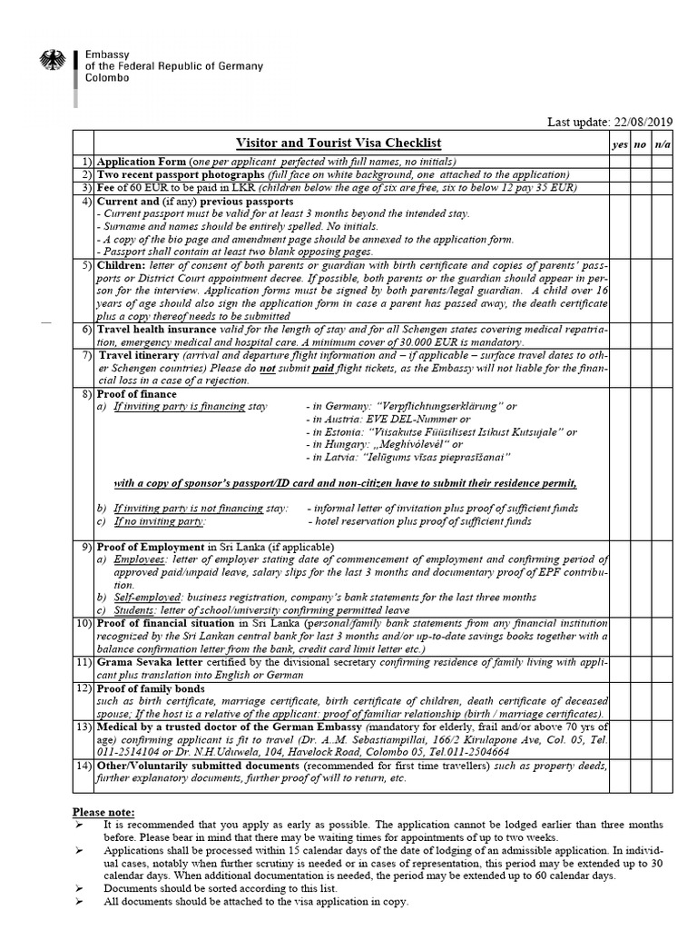 Visitor Visa Application Checklist | PDF | Travel Visa | Passport