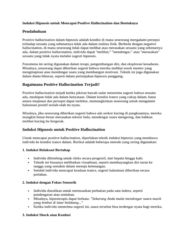 Induksi Hipnosis Untuk Mencapai Positive Hallucination Dan Bentuknya | PDF