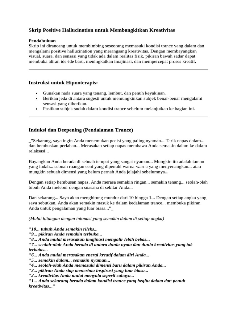 Skrip Positive Hallucination untuk Membangkitkan Kreativitas | PDF
