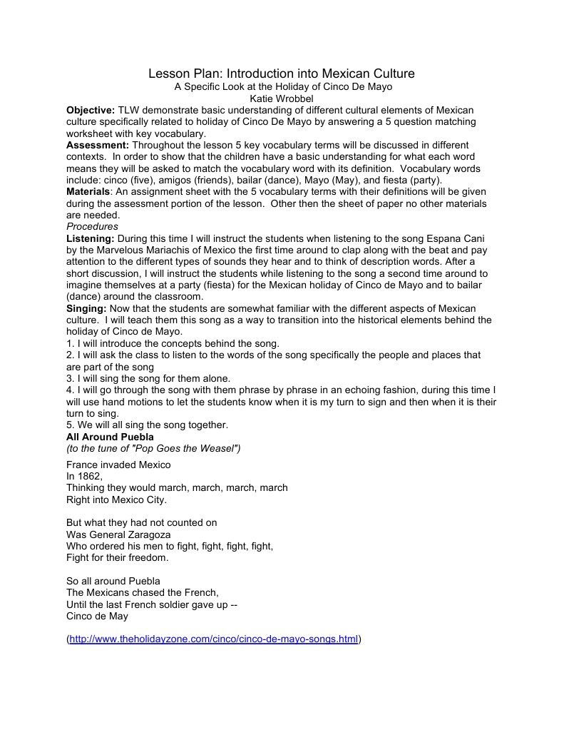 Lesson Plan: Introduction Into Mexican Culture: Procedures | PDF ...