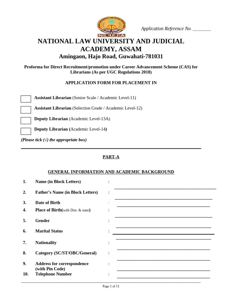 Appendix-V NLUJAA CAS Form For Librarian 2019 | PDF | Academic Degree ...