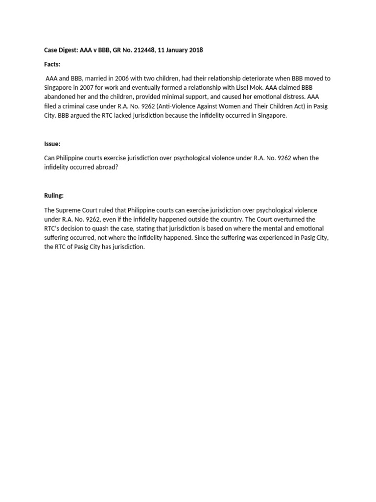Case Digest Aaa vs. BBB | PDF