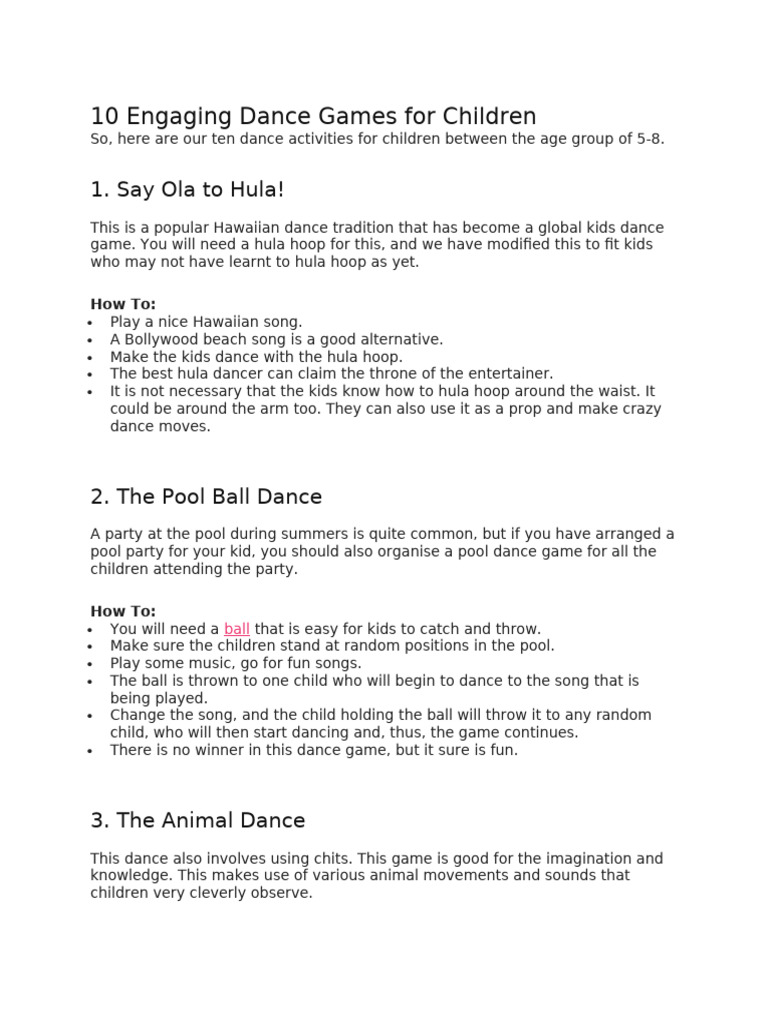 10 Engaging Dance Games for Children | PDF