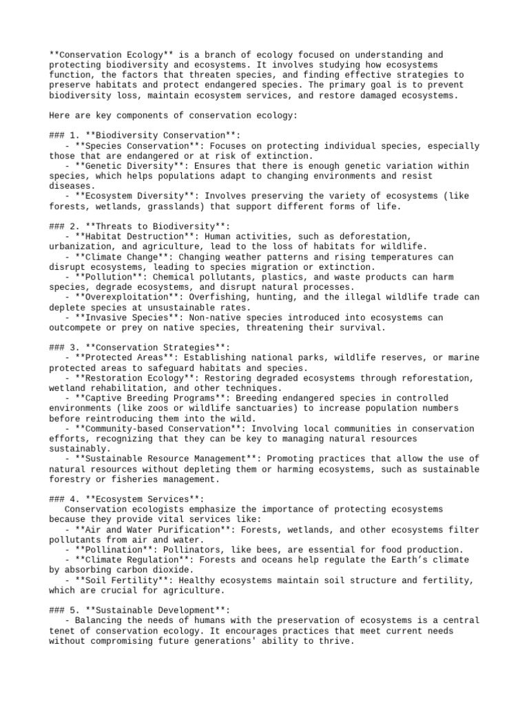 Conservation Ecology: Protecting Biodiversity | PDF | Conservation ...
