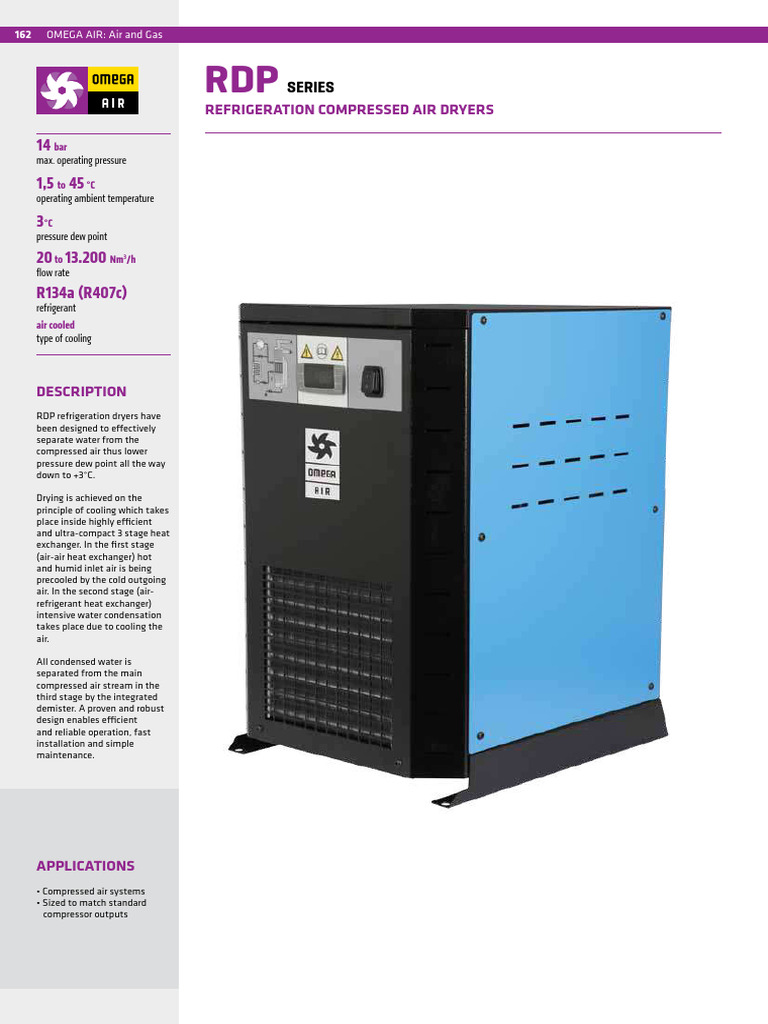 Omega Air RDP Dryer Specifications | PDF | Temperature | Thermodynamics
