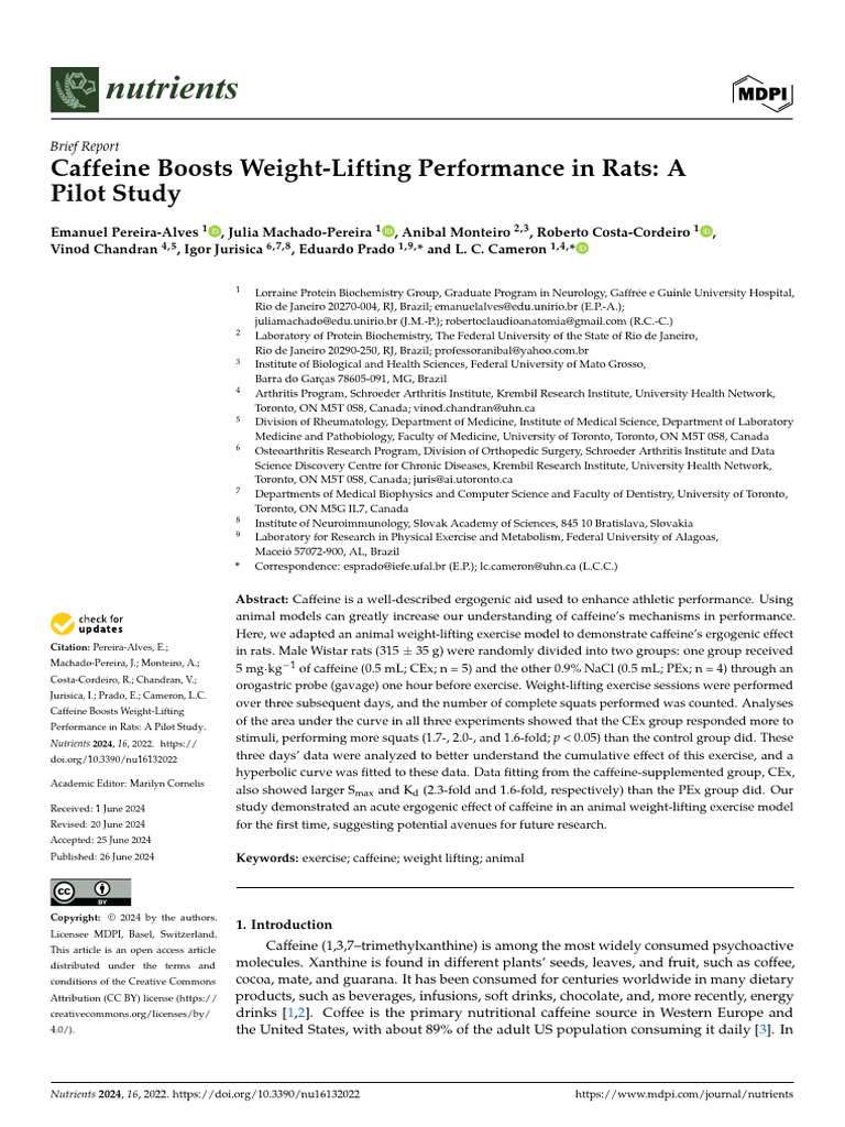 Caffeine Boosts Weight Lifting Performance in Rats A Pilot Study | PDF ...