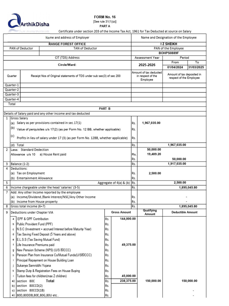 I Z SHEIKH FORM 16UPDATES | PDF | Taxes | Government Finances