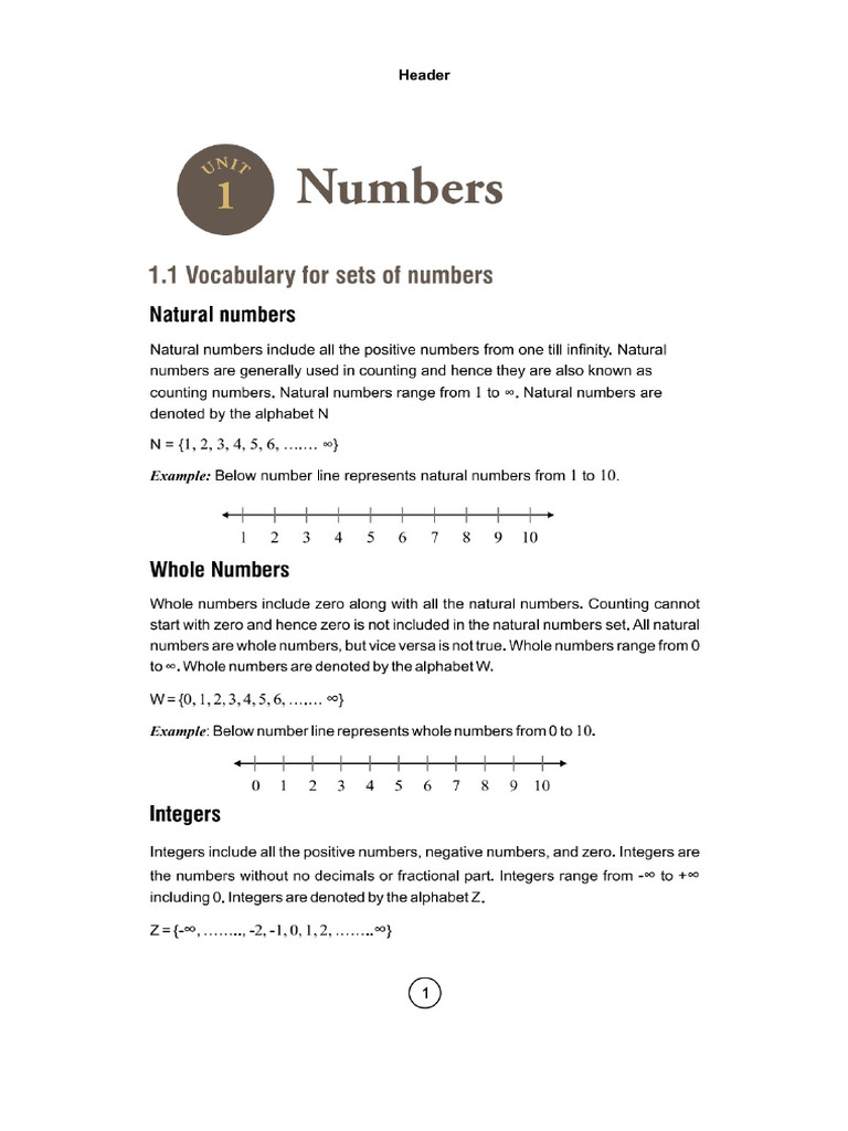 1.1 Vocabulary For Sets of Numbers-1 | PDF