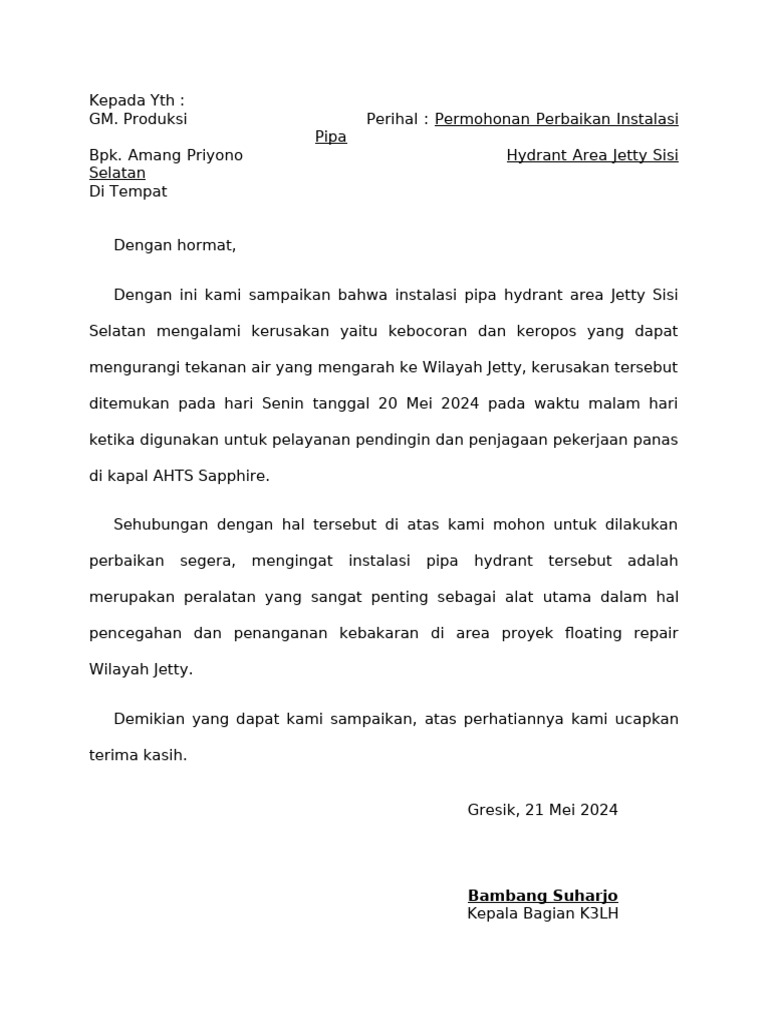 5. PERBAIKAN INSTALASI PIPA HYDRANT JETTY SISI SELATAN | PDF