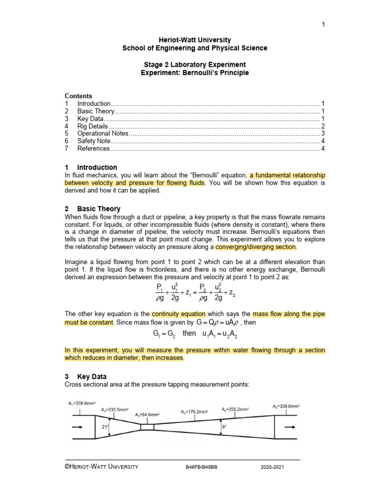 B58FB - Manual_Bernoullis Principle | PDF | Pressure | Fluid Dynamics