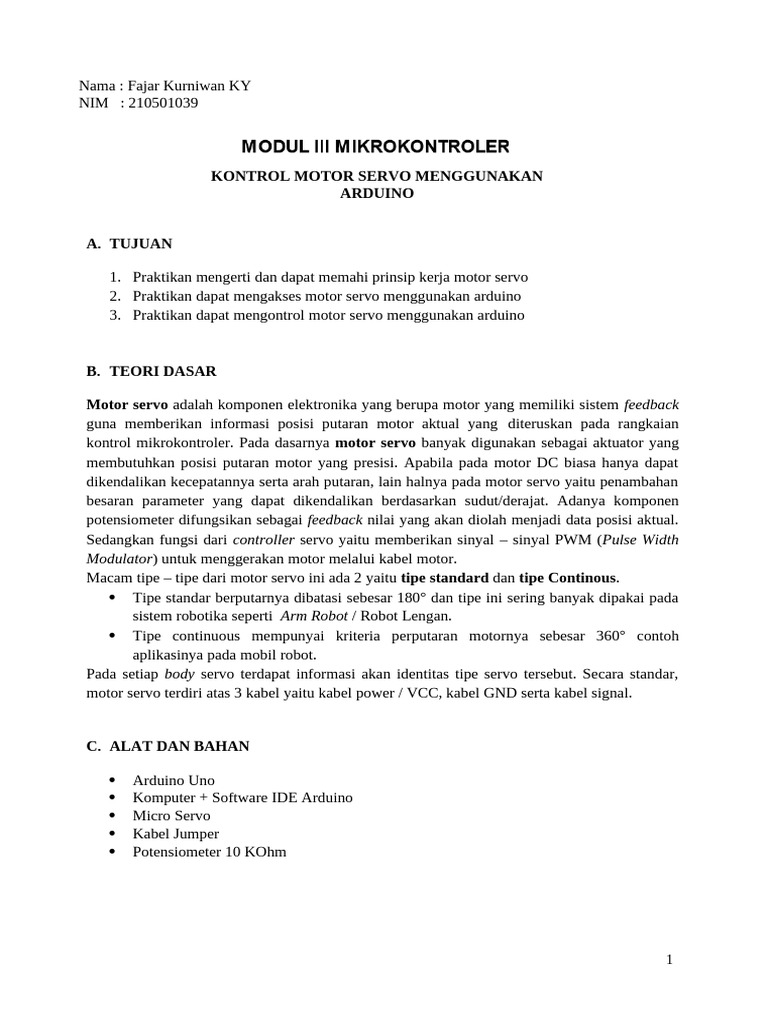 Modul 4 Mikrokontroler Motor Servo | PDF