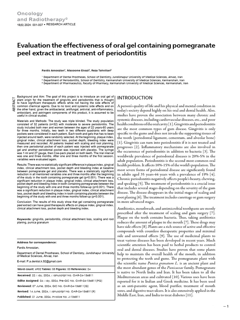 Evaluation The Effectiveness of Oral Gel Containing Pomegranate Peel ...