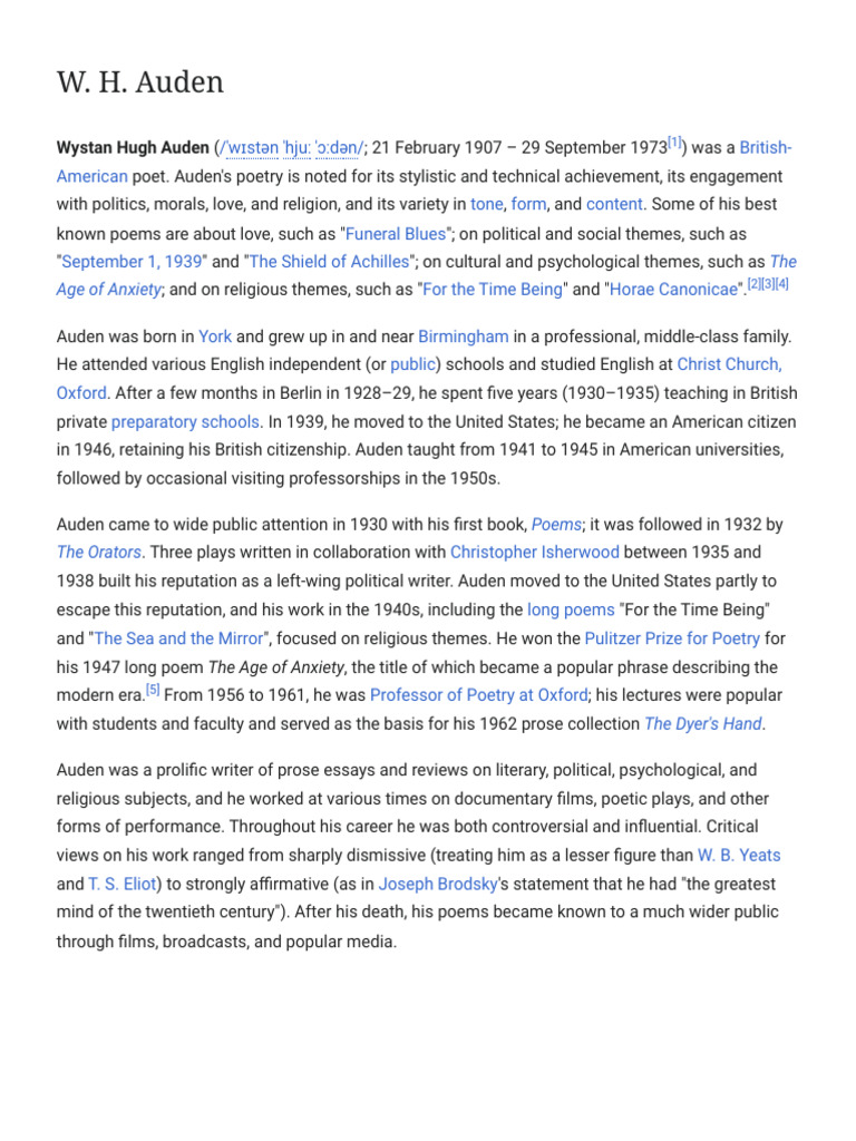 W. H. Auden - Wikipedia | PDF