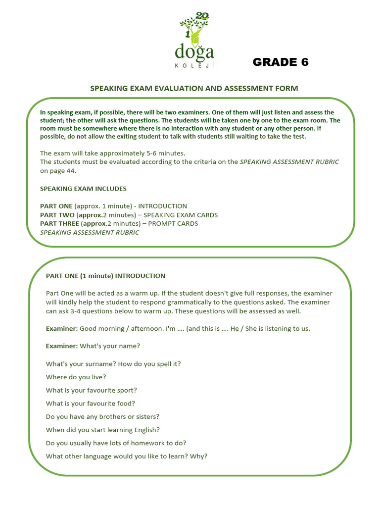 Speaking Exam Evaluation Form | PDF | Question