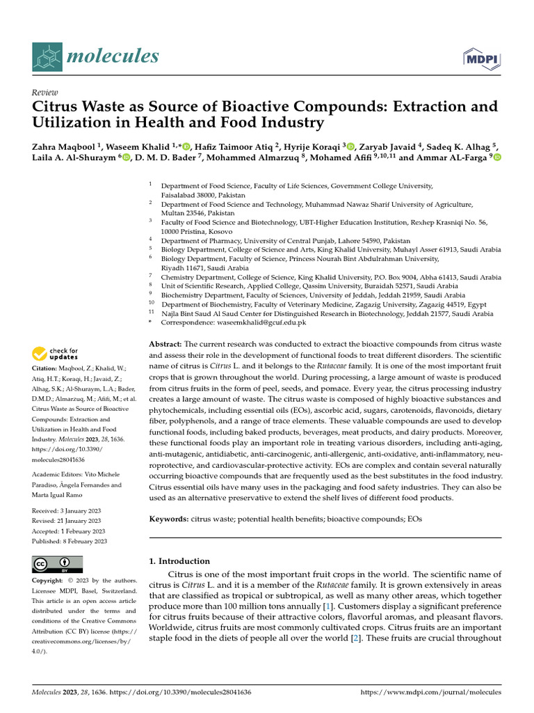 Citrus Waste As Source of Bioactive Comp | PDF | Polyphenol | Dietary Fiber