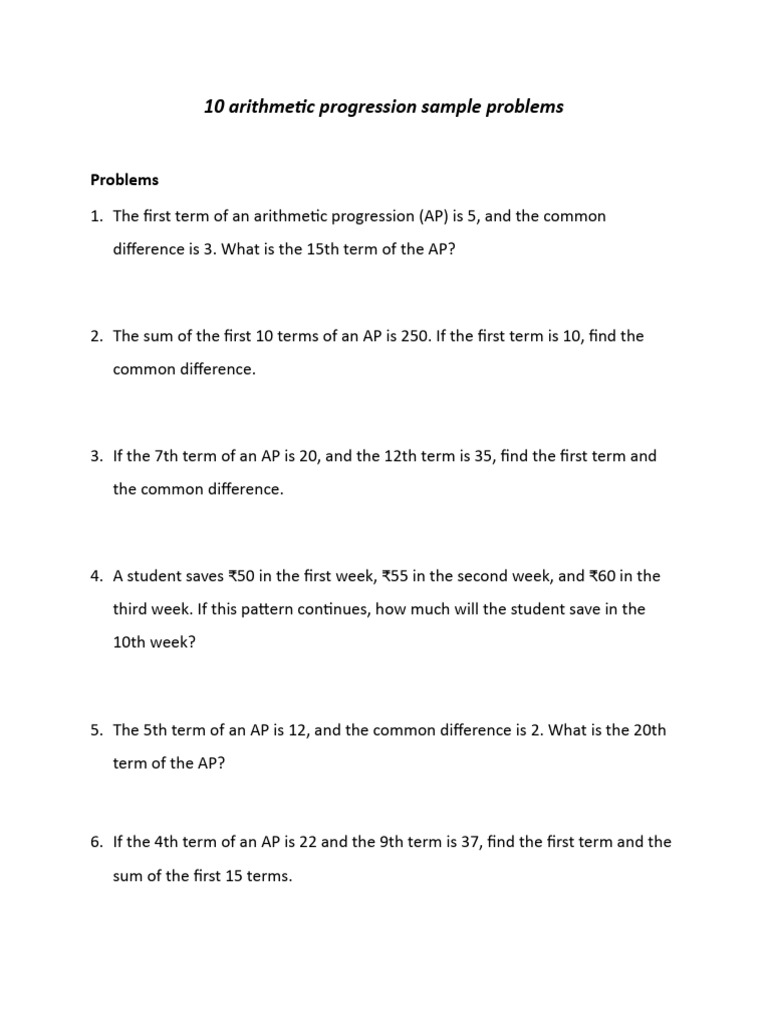 10 arithmetic progression sample problems | PDF