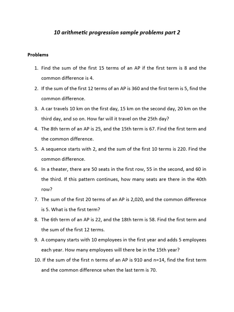 10 Arithmetic Progression Problems | PDF