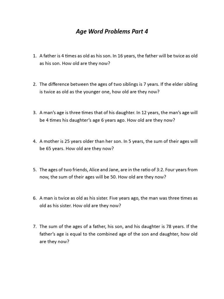 Age Word Problems Part 4 | PDF