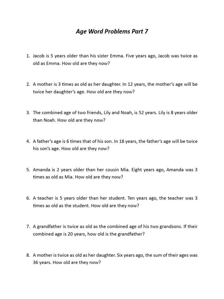 Age Word Problems Part 7 | PDF
