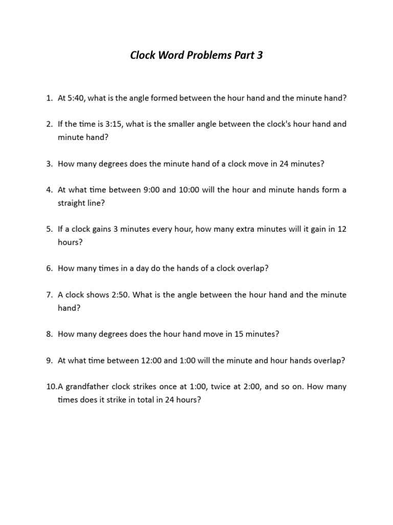 Clock Word Problems Part 3 | PDF