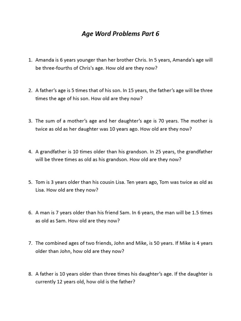 Age Word Problems Part 6 | PDF