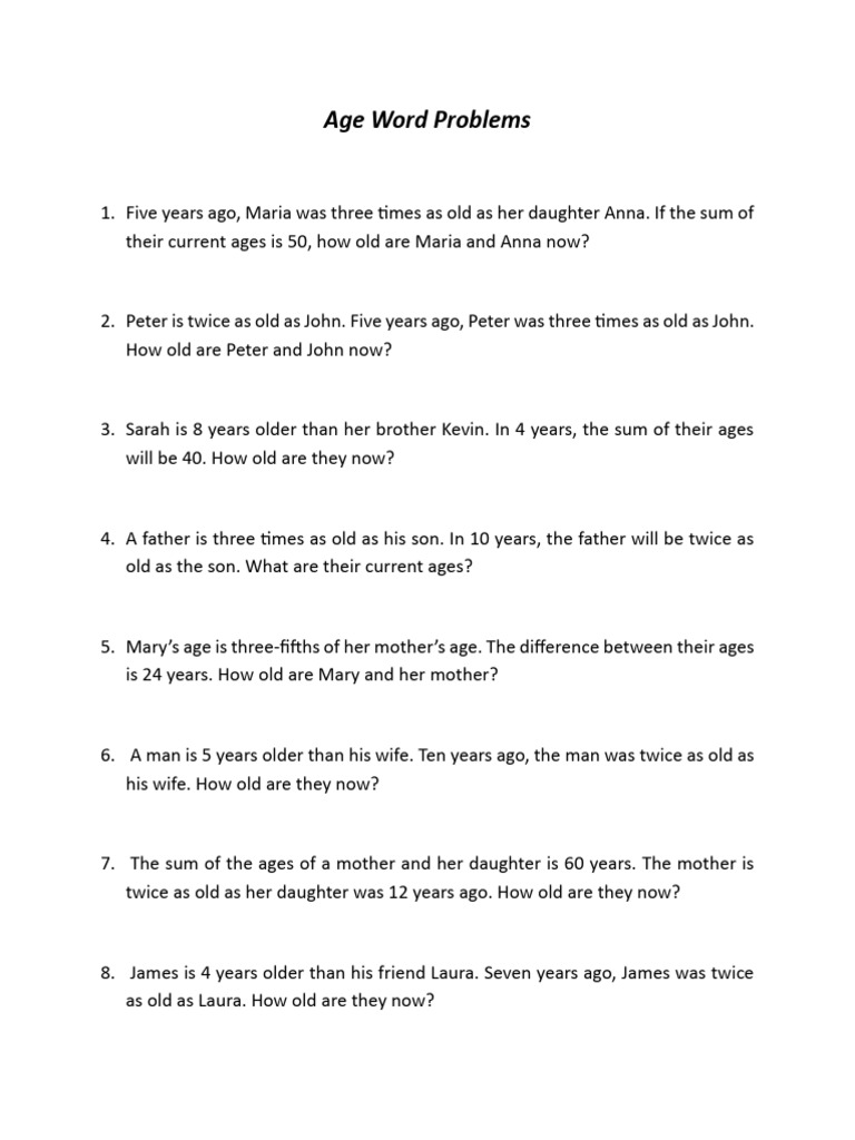 Age Word Problems Part 1 | PDF