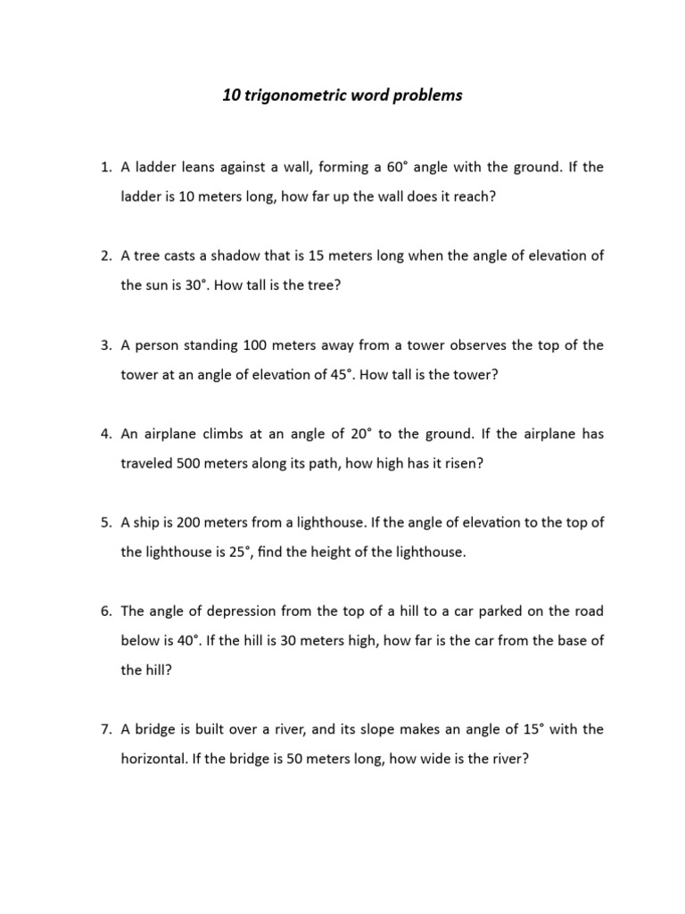 10 Trigonometric Word Problems Part 2 | PDF