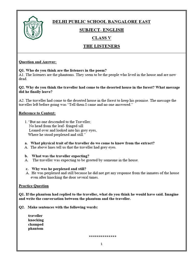 Lesson Plan for "The Listeners" Poem | PDF