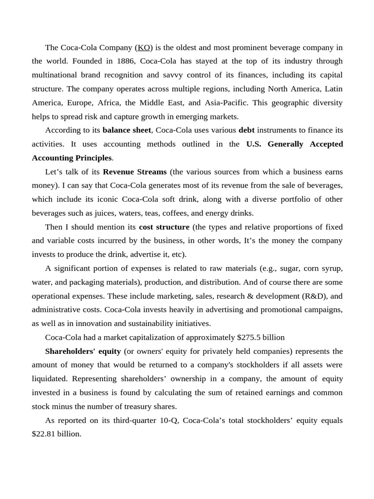 Coca Cola's Financial System | PDF | Equity (Finance) | The Coca Cola ...