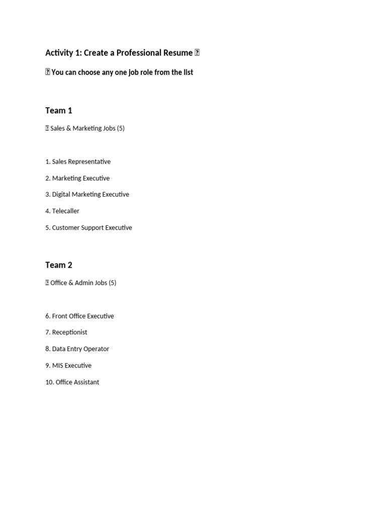 Activity 1 Resume Creation - Cre-WPS Office | PDF